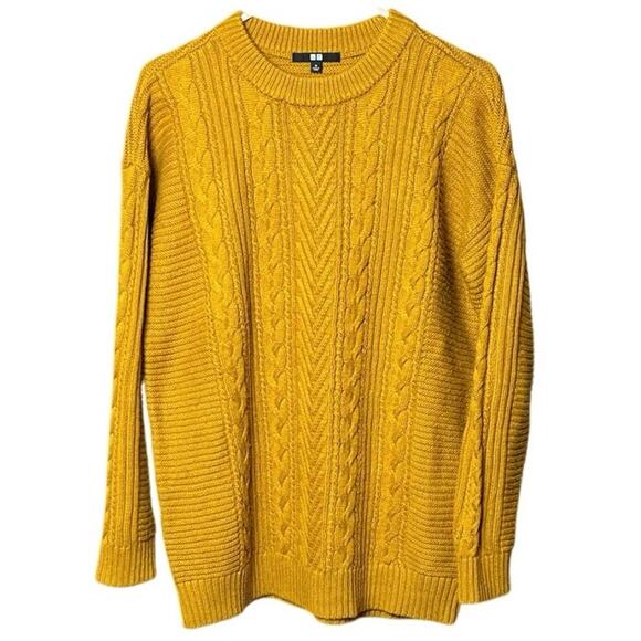 Uniqlo | Sweaters | Uniqlo Cable Knit Crewneck Sweater In Mustard ...